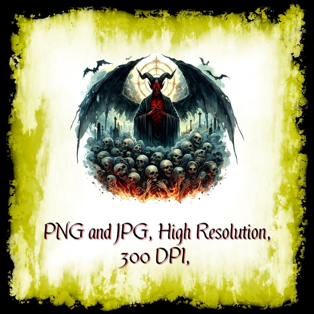 Watercolor Gothic Style Devil and Souls PNG JPG File, Tattoo Clipart ...