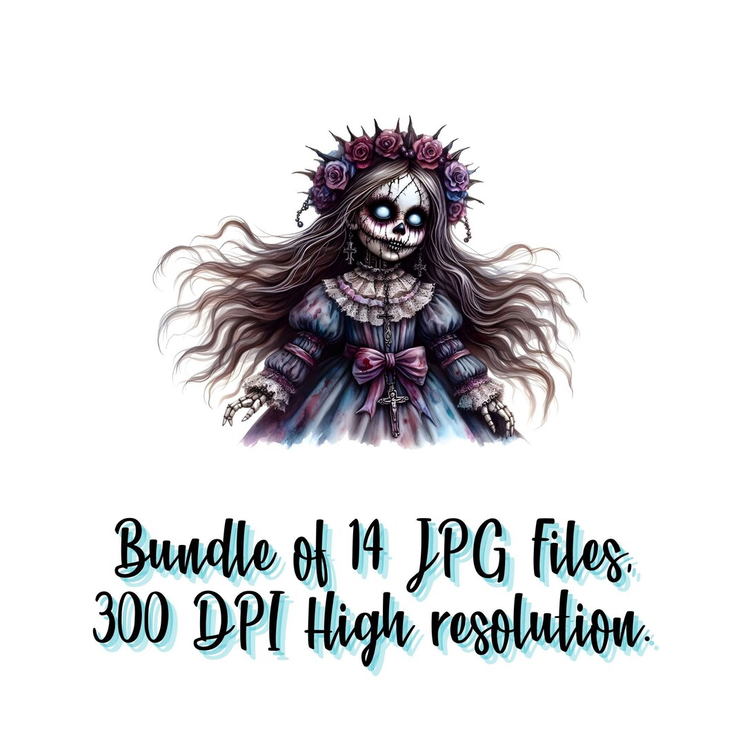 14 Watercolor Gothic Classic Freaky Doll Clipart JPG File, High Quality ...