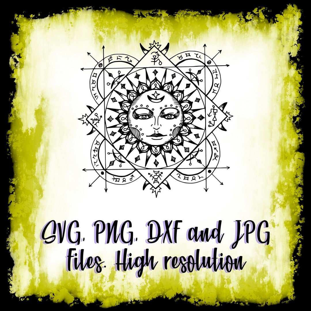 Gothic Style Vintage Sun Symbols SVG File, Heart Design, Clipart Vector ...