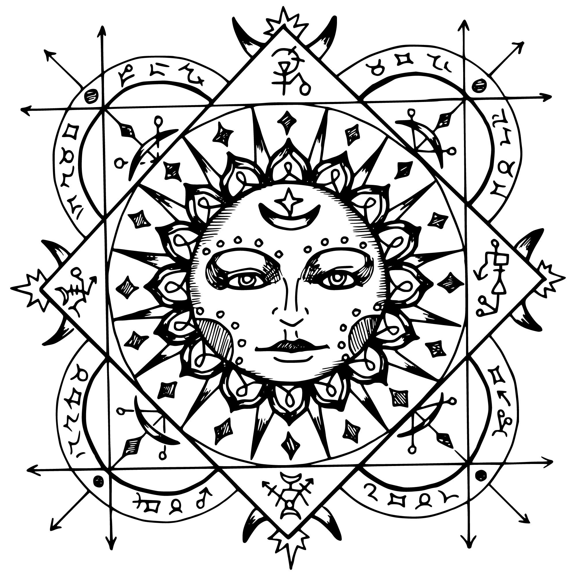 Gothic Style Vintage Sun Symbols SVG File, Heart Design, Clipart Vector ...