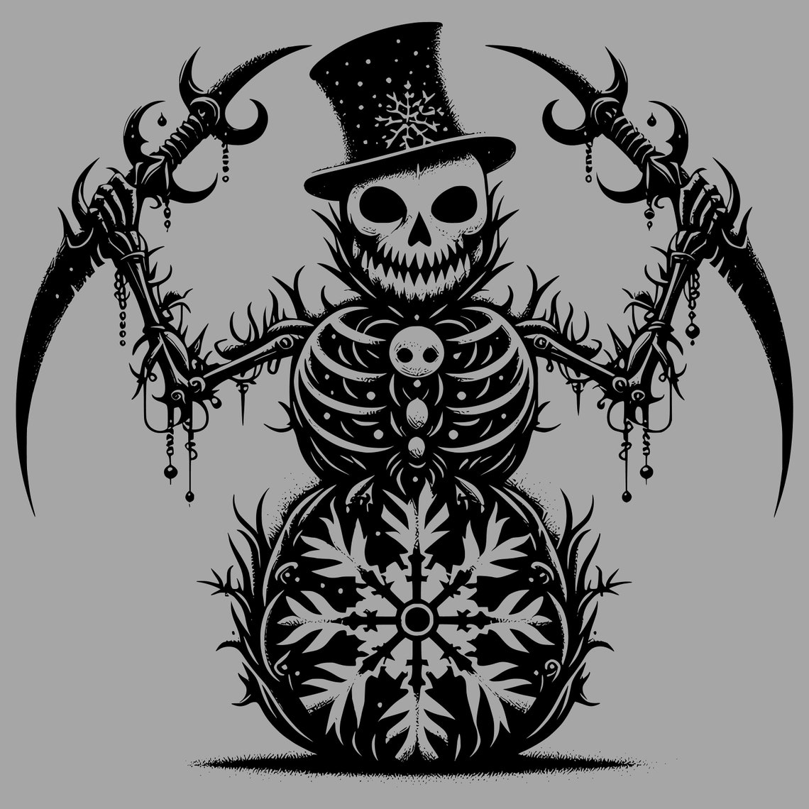 Gothic Style Snowman SVG File, Christmas Clipart Vector Silhouette ...