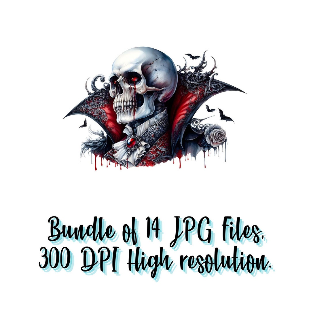 14 Watercolor Gothic Skeletal Vampire Clipart JPG Files, Fantasy ...