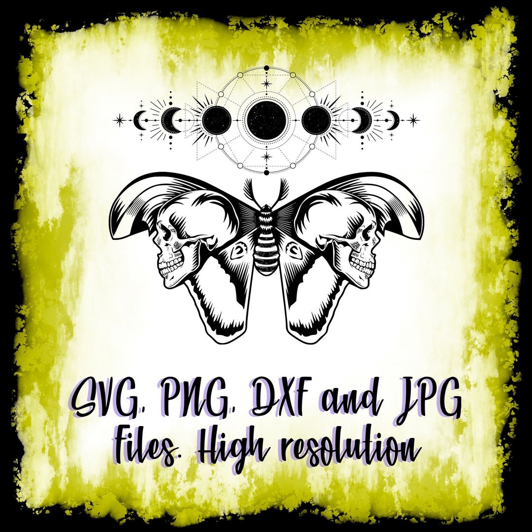 Gothic Style Death Head Moth Scene SVG File, Witchy Coven Clipart ...