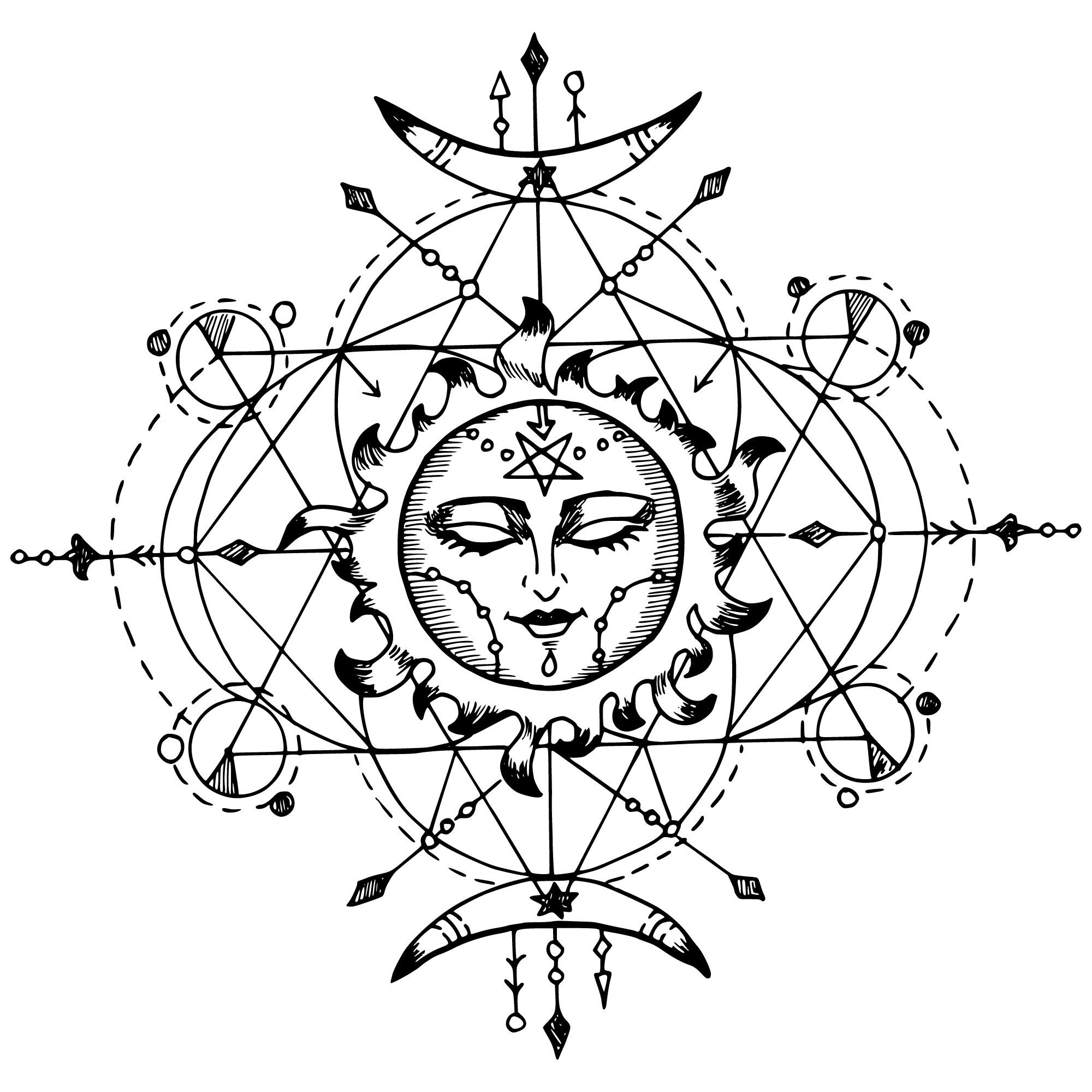 Gothic Style Vintage Sun Symbols SVG File, Heart Design, Clipart Vector ...