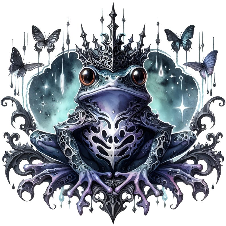 14 Watercolor Gothic Frog Clipart JPG File, Spirit Animal Tattoo Design ...