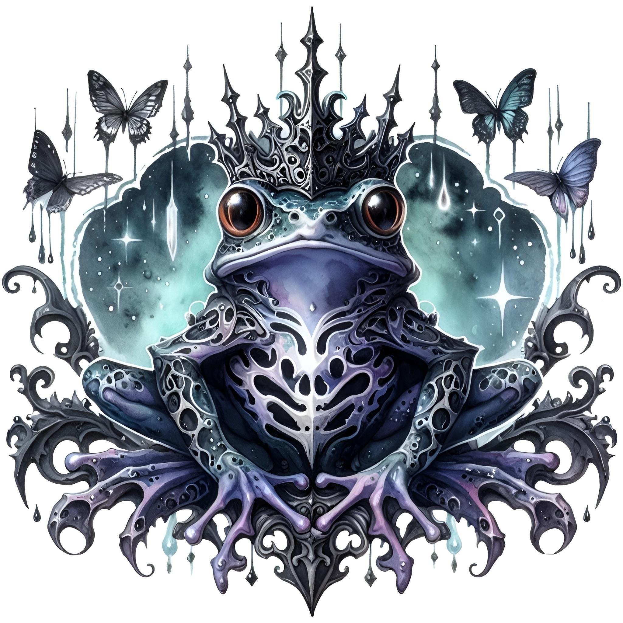 14 Watercolor Gothic Frog Clipart JPG File, Spirit Animal Tattoo Design ...