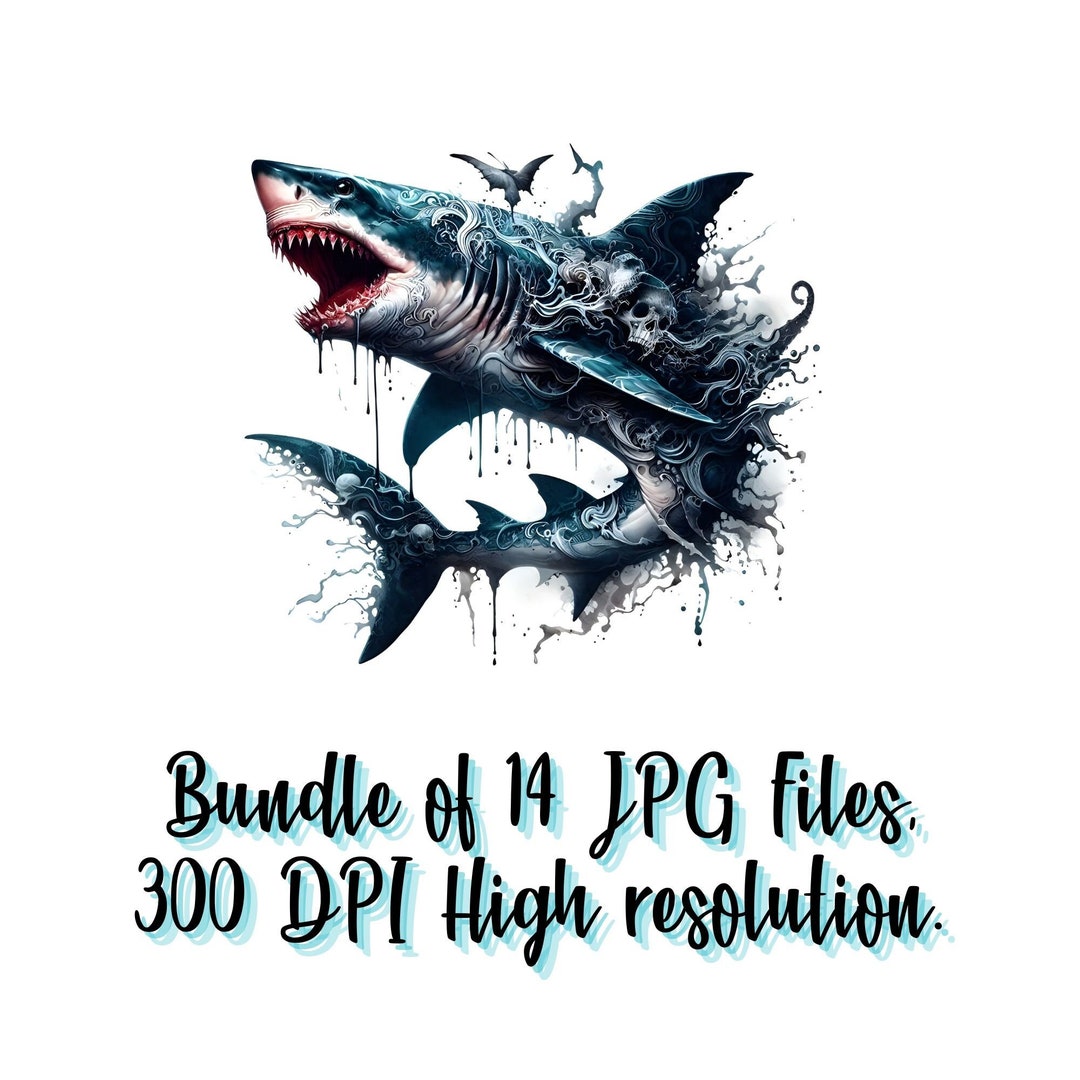 14 Watercolor Gothic Shark Clipart JPG Files, Spirit Animal Tattoo ...