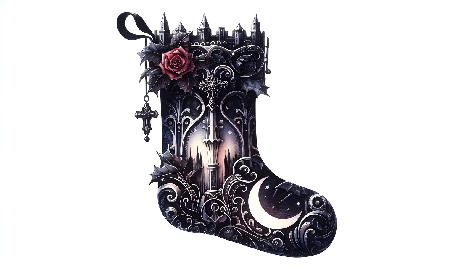 14 Watercolor Gothic Christmas Stocking Clipart JPG File, Holiday ...