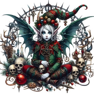 10 Watercolor Gothic Christmas Elf Clipart JPG Files, Fantasy Themed ...