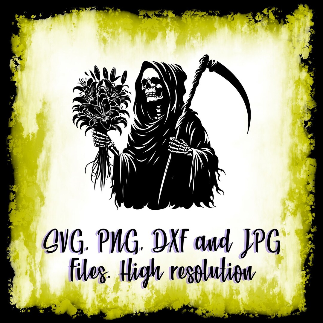 Gothic Style Grim Reaper With Lilly SVG File, Scary Funny Clipart ...