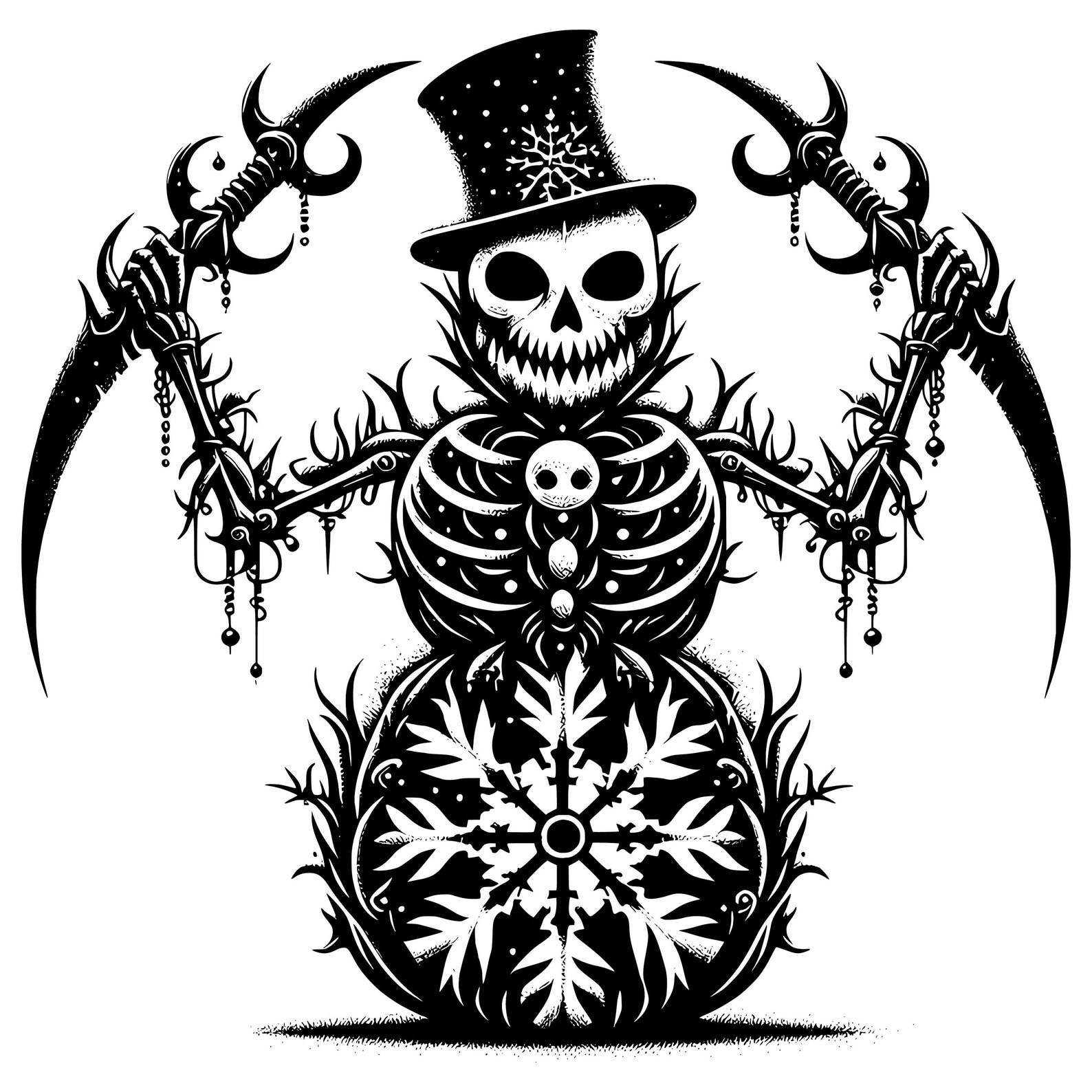 Gothic Style Snowman SVG File, Christmas Clipart Vector Silhouette ...