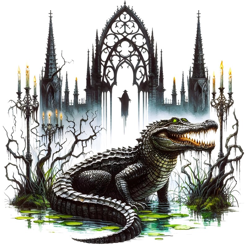14 Gothic Alligator Fantasy Clipart JPG Files, Spirit Animal Tattoo ...