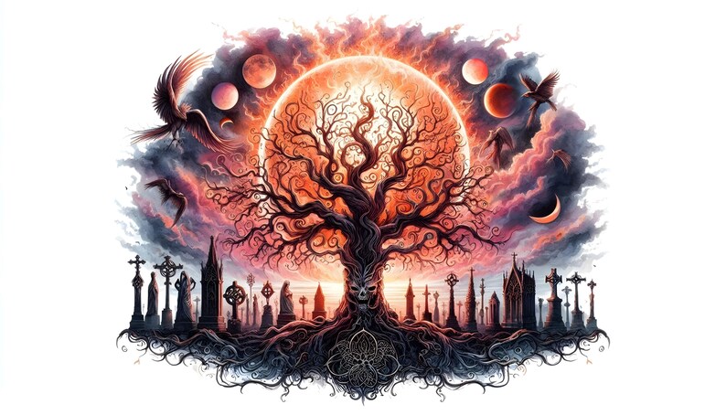 14 Watercolor Gothic Tree of Life Clipart JPG File, Fantasy Decor ...