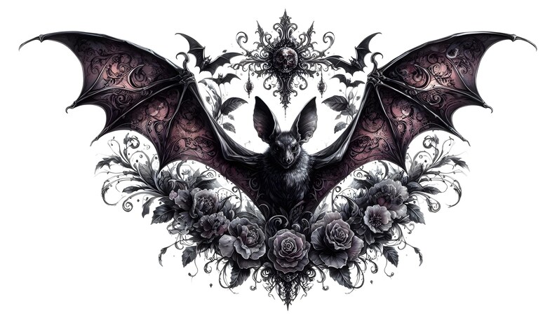 14 Watercolor Gothic Bat Clipart, Bundle of JPG Files, Animal Tattoo ...