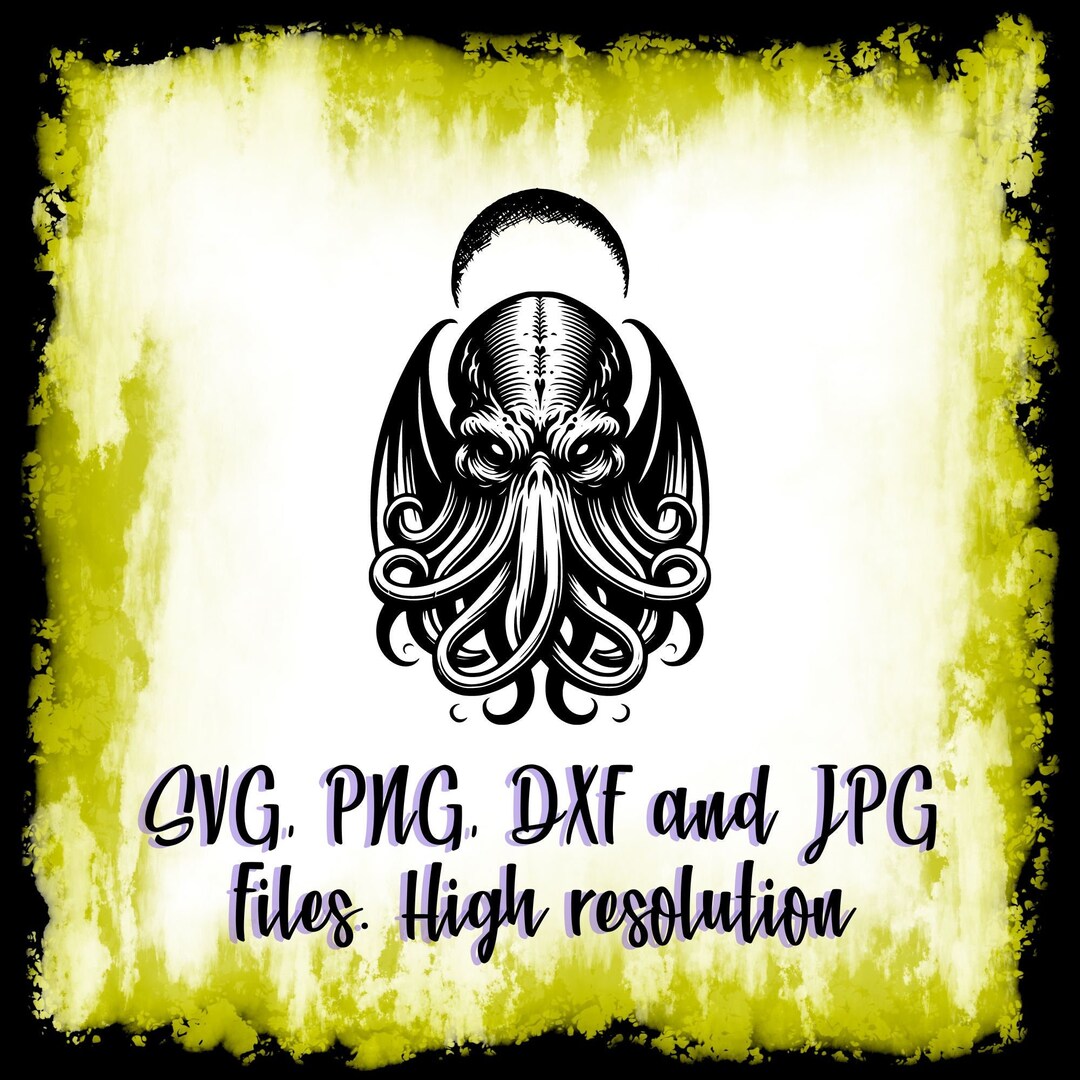 Gothic Style Cthulhu and Half Moon SVG File, Graphic Clipart Vector ...