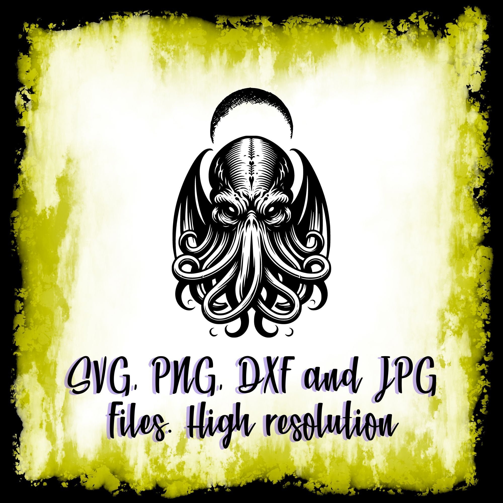Gothic Style Cthulhu and Half Moon SVG File, Graphic Clipart Vector ...
