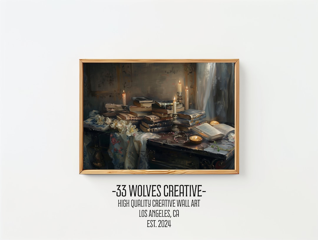 Books Original Oil Painting Literature on Table Painting Antique Themed ...