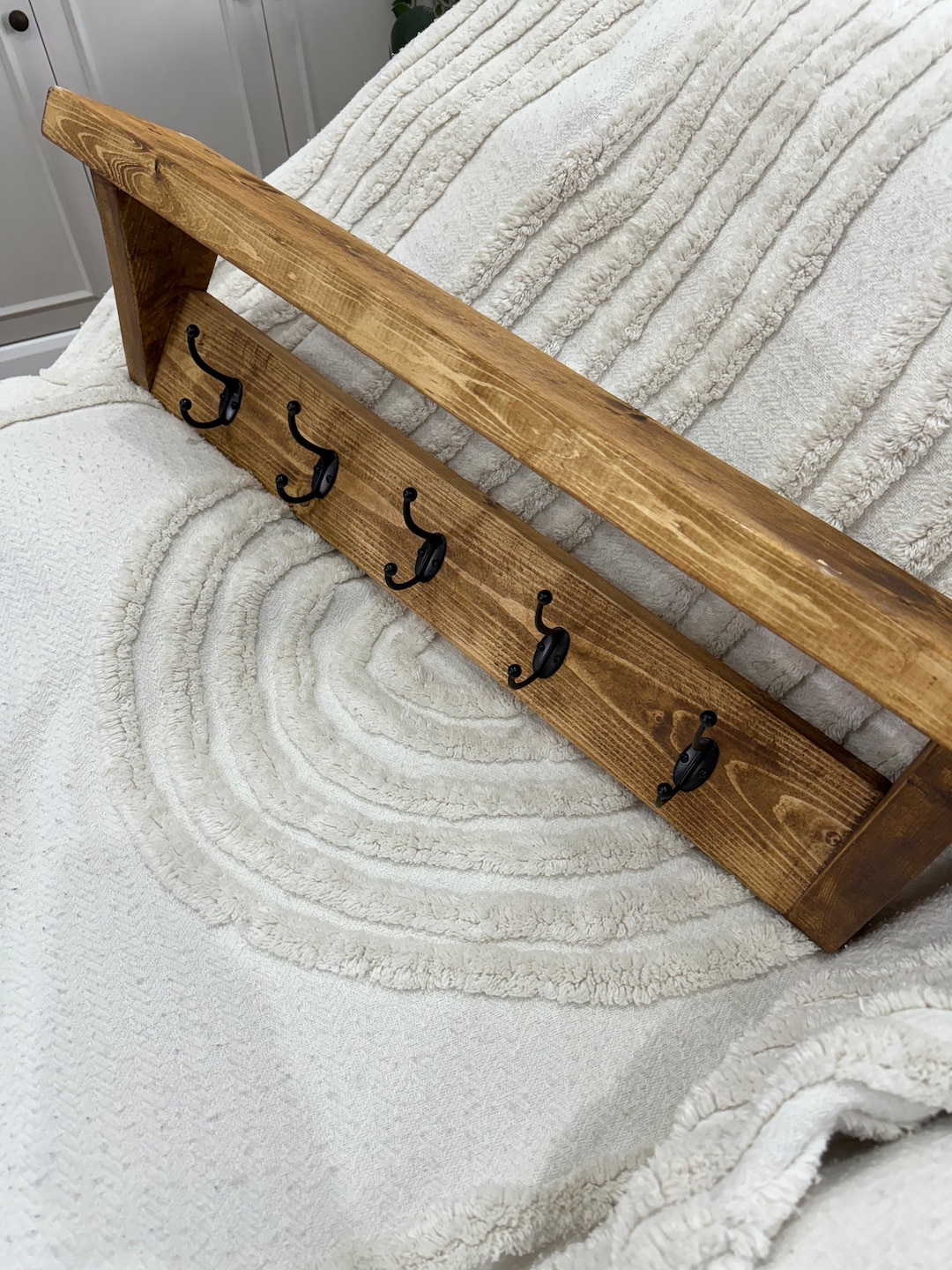Rustic Reclaimed Chunky Wooden Coat Rack Hook With Shelf Handmade ...
