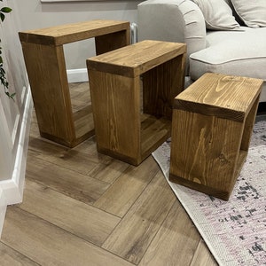 Rustic Wooden Reclaimed Timber Nest of Tables Solid Wood Square Box Style Side Table Cube - Etsy UK