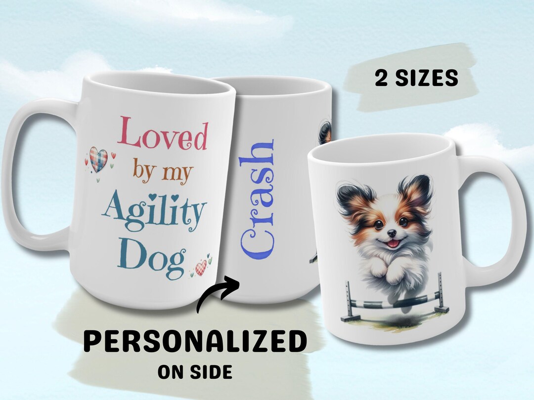 PAPILLION Dog Mug- Personalized Pap Dog Agility Coffee Cup in 2 Sizes ...