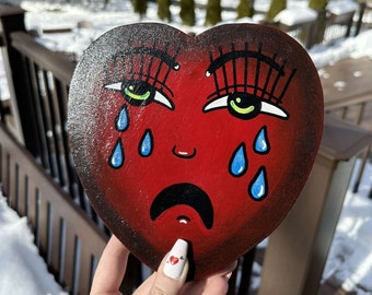 Crying Heart Pearl Acrylic Heart Shape Pocket Mirror Compact Hand Bert Grimm Sad Face - Etsy