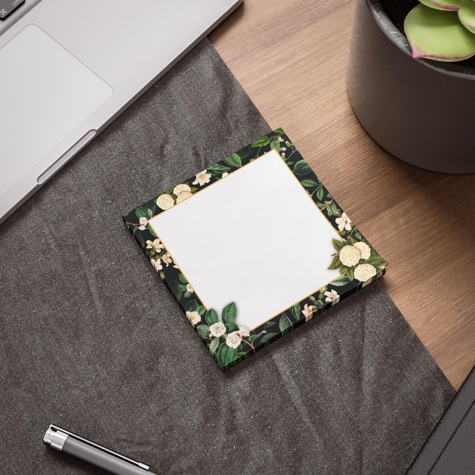Floral Post-it® Note Pads, White Flowers on Black Sticky Notes 4x4 ...