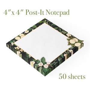 Floral Post-it® Note Pads, White Flowers on Black Sticky Notes 4x4 ...