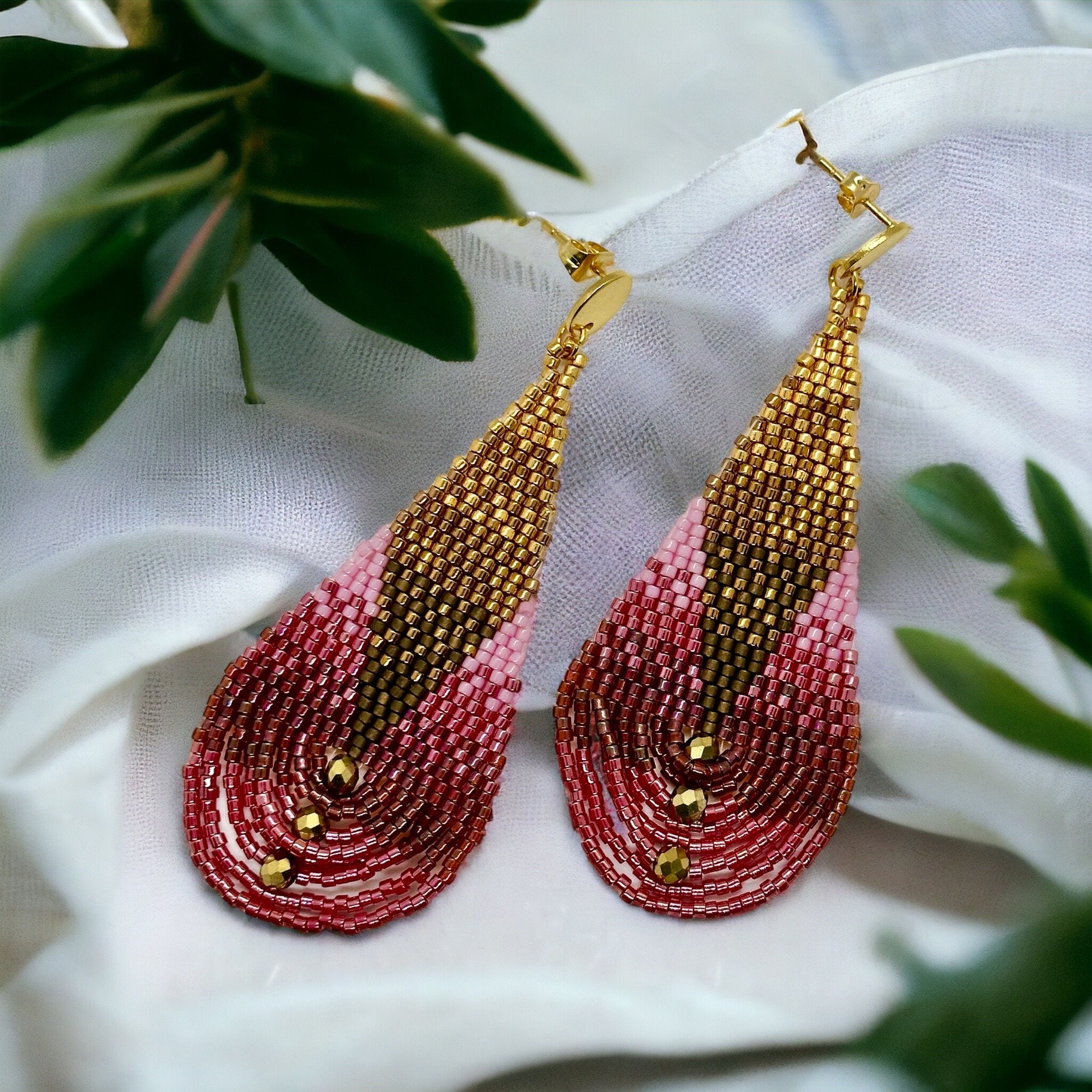 Raspberries & Gold Ombre Boho Seed Bead Drop Earrings - Etsy