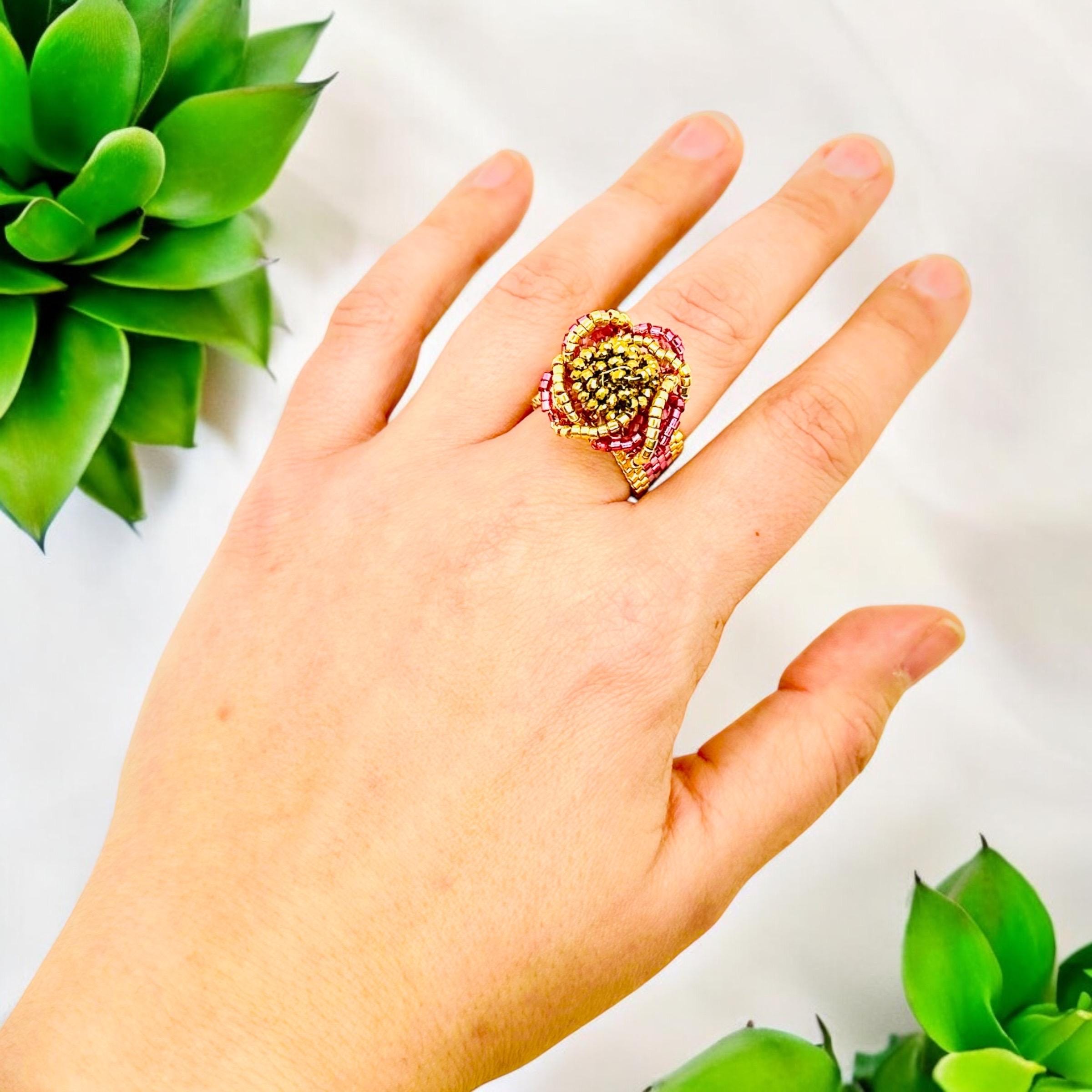 Glamourous Ombre Pink Rose Seed Bead Ring (miyuki Delica) - Etsy