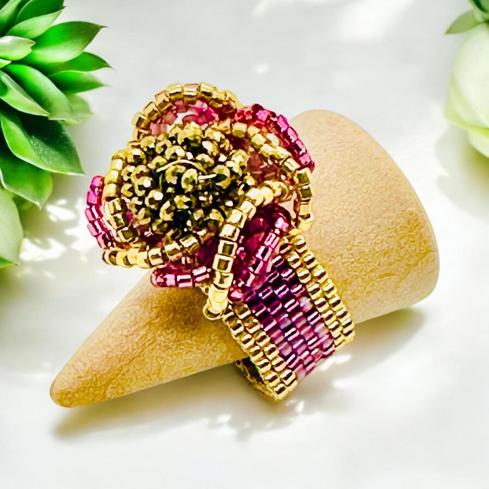 Glamourous Ombre Pink Rose Seed Bead Ring (miyuki Delica) - Etsy