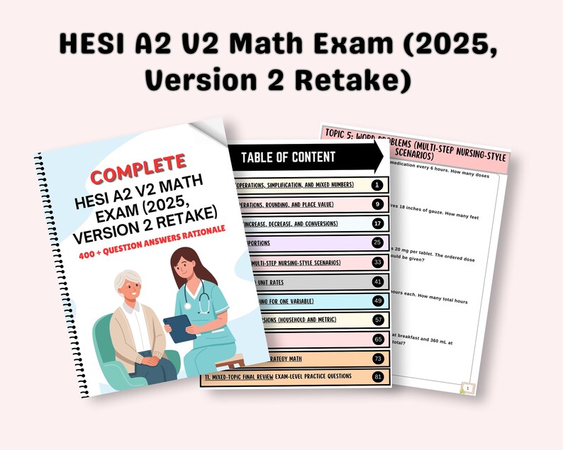 HESI A2 V2 Math Exam 2025 Version 2 Retake Version 400 QUESTION - Etsy
