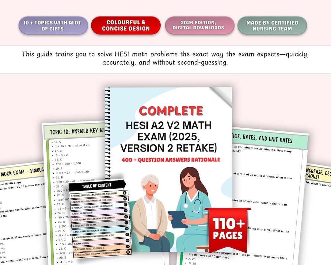 HESI A2 V2 Math Exam 2025 Version 2 Retake Version 400 QUESTION - Etsy