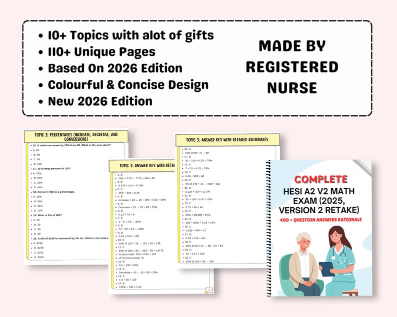 HESI A2 V2 Math Exam 2025 Version 2 Retake Version 400 QUESTION - Etsy
