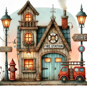 Fire Station 10 High Res Watercolor Jpgs Junk Journaling, Scrapbooking ...