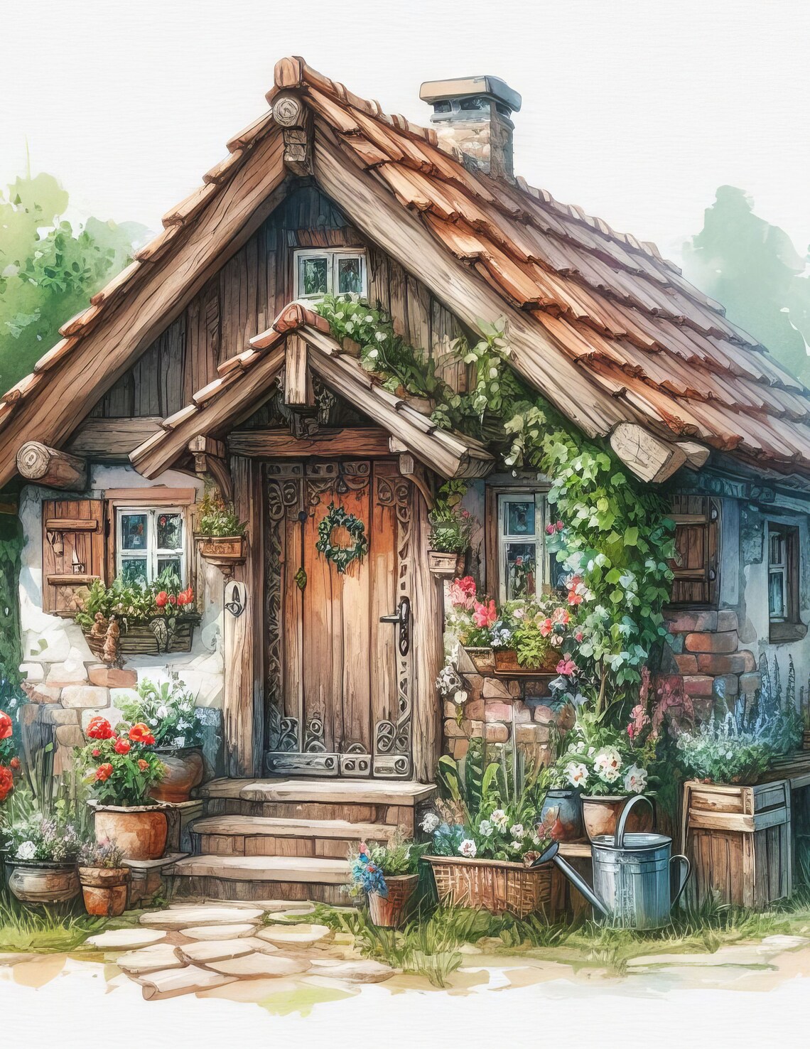 Rustic Cottage Clipart Bundle 10 High Res Watercolor Jpgs for Junk Journaling, Scrapbook, Crafts ...