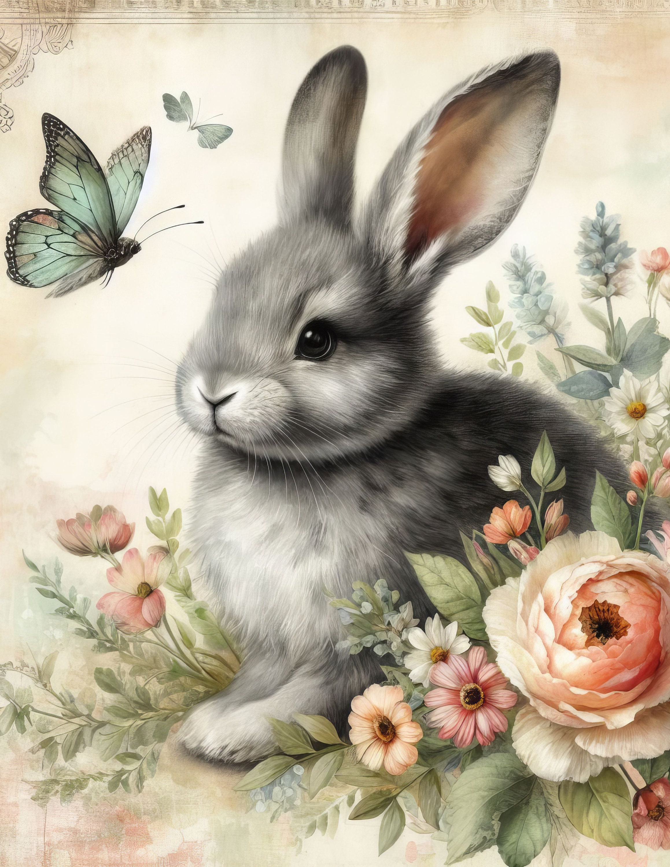 Vintage Gray Rabbit Library 10 High Res Watercolor Jpgs for Junk ...
