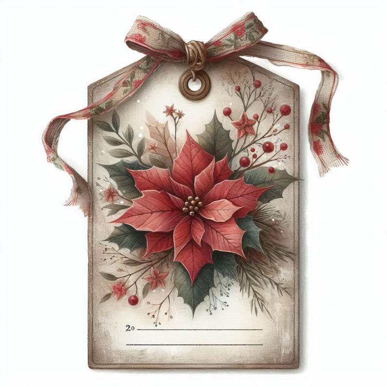 Rustic Poinsettia Christmas Tags: 10 High Res Watercolor Jpgs, Junk ...