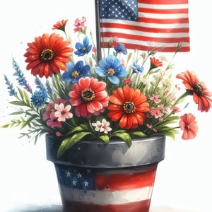 USA Patriotic Flowers Clipart Bundle 10 High Res Watercolor Jpgs for ...