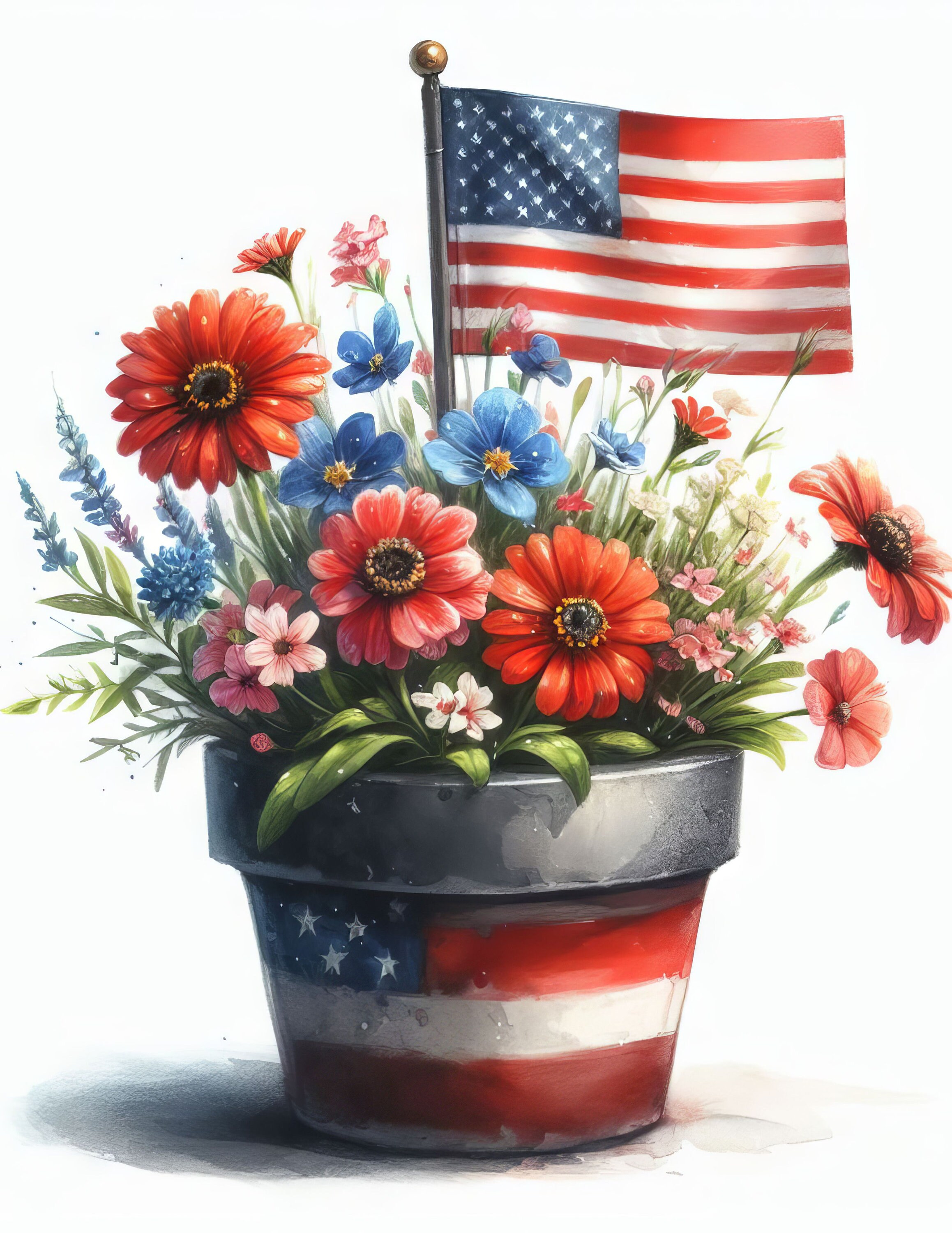 USA Patriotic Flowers Clipart Bundle 10 High Res Watercolor Jpgs for ...