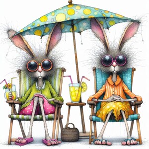 Quirky Rabbits With Lemonade: 10 High Res Watercolor Jpgs, Junk ...