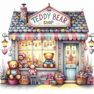 Teddy Bear Shop Clip Art 10 High Res Watercolor Jpgs Junk Journaling ...