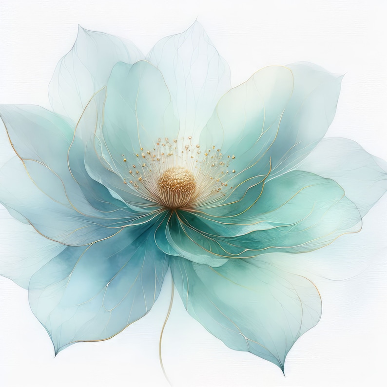 Exquisite Gold Edged Aqua Flower: Clip Art, 10 High Res Watercolor Jpgs ...