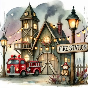 Fire Station 10 High Res Watercolor Jpgs Junk Journaling, Scrapbooking ...