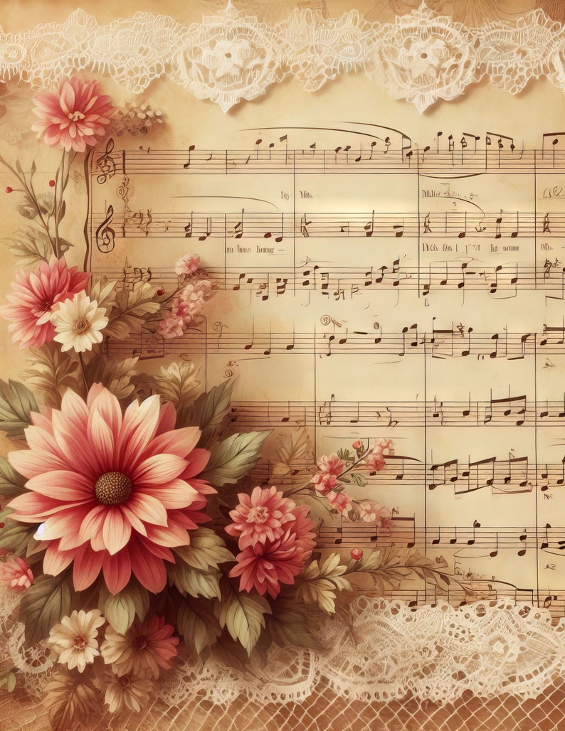 Shabby Chic Sheet Music: Clip Art, 10 High Res Watercolor Jpgs, Junk ...