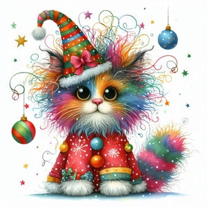 Quirky Christmas Cat Art 10 High Res Watercolor Jpgs for Junk ...