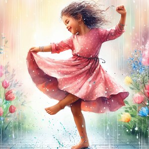 Dancing in the Spring Rain Clip Art Kit 10 High Res Watercolor Jpgs for ...