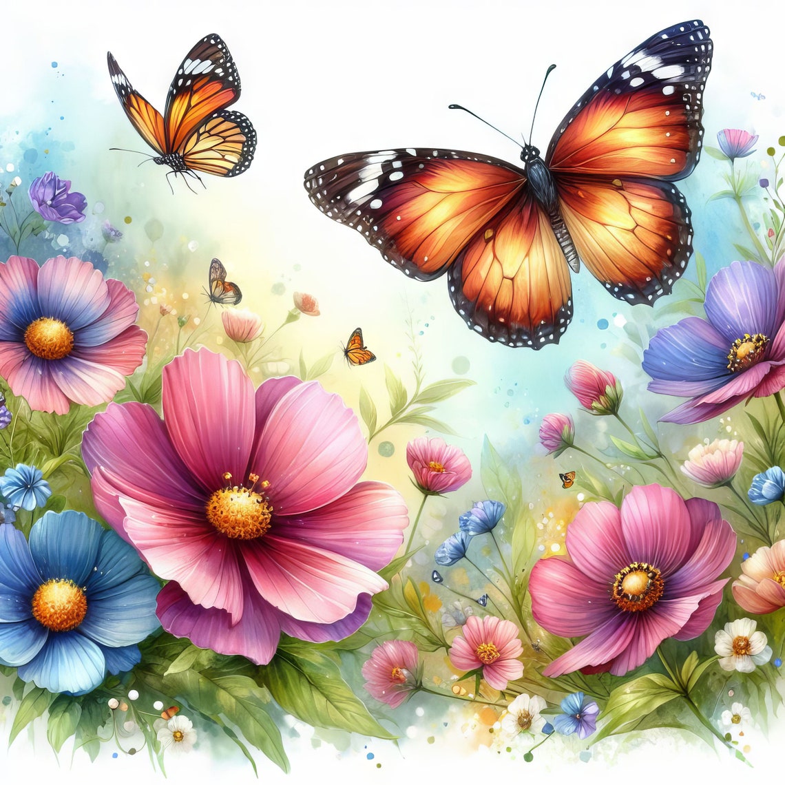 Butterfly Garden Watercolor Clipart: Junk Journal Kit (digital Art Jpgs ...