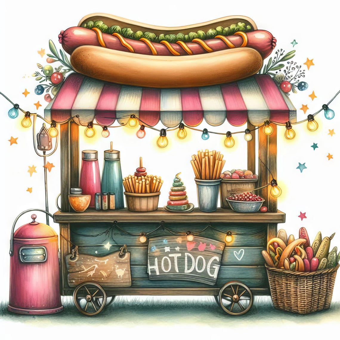 Hot Dog Stand: Clip Art, 10 High Res Watercolor Jpgs, Junk Journaling ...