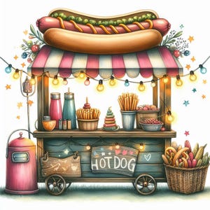 Hot Dog Stand Clip Art 10 High Res Watercolor Jpgs Junk Journaling ...