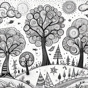 Adult Coloring Pages Whimsical Trees Clip Art 10 High Res Watercolor ...